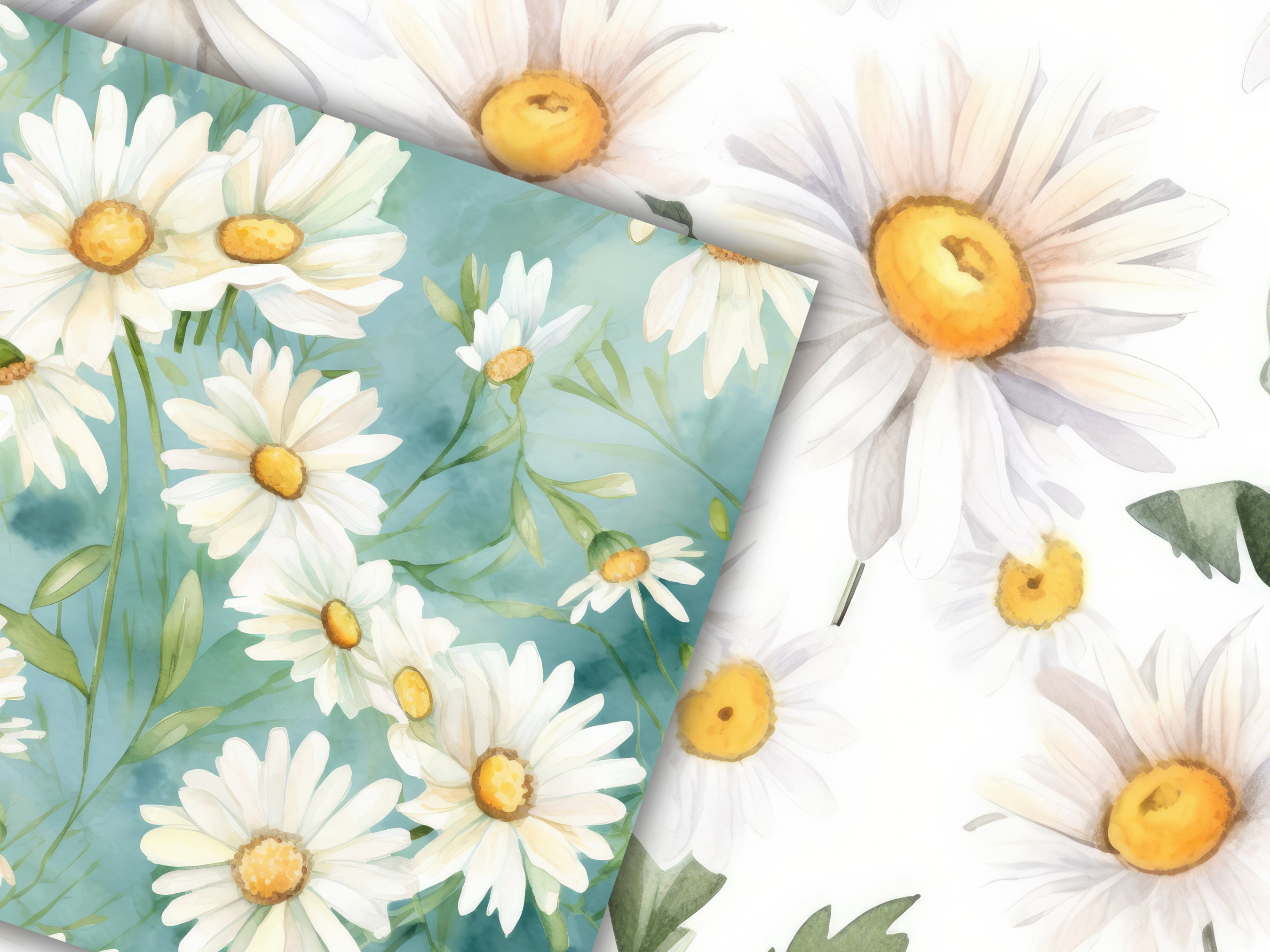 Watercolor Daisies Digital Paper, Seamless Daisy Flower Pattern ...