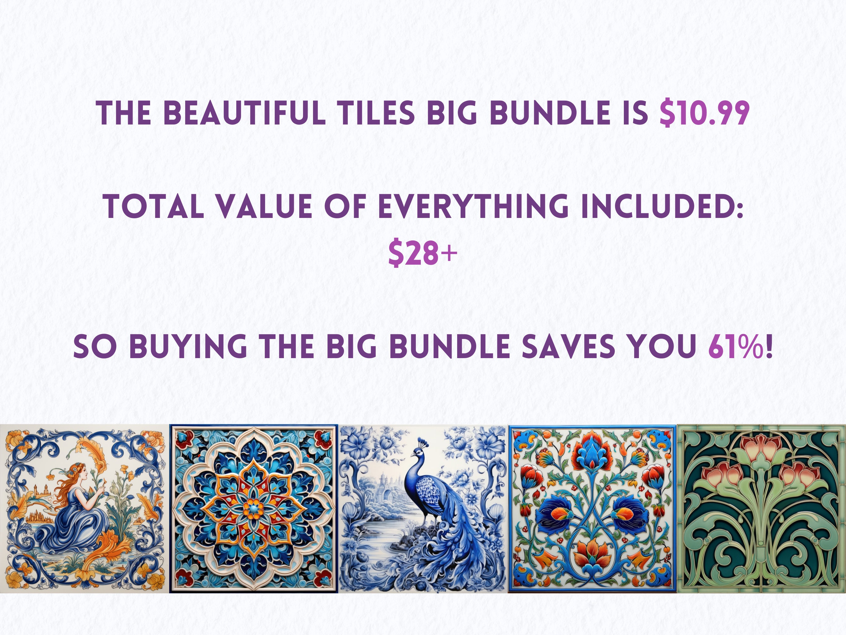 Beautiful Tiles Digital Paper Big Bundle Pack, Printable Scrapbook Junk Journal Pages, Instant ...