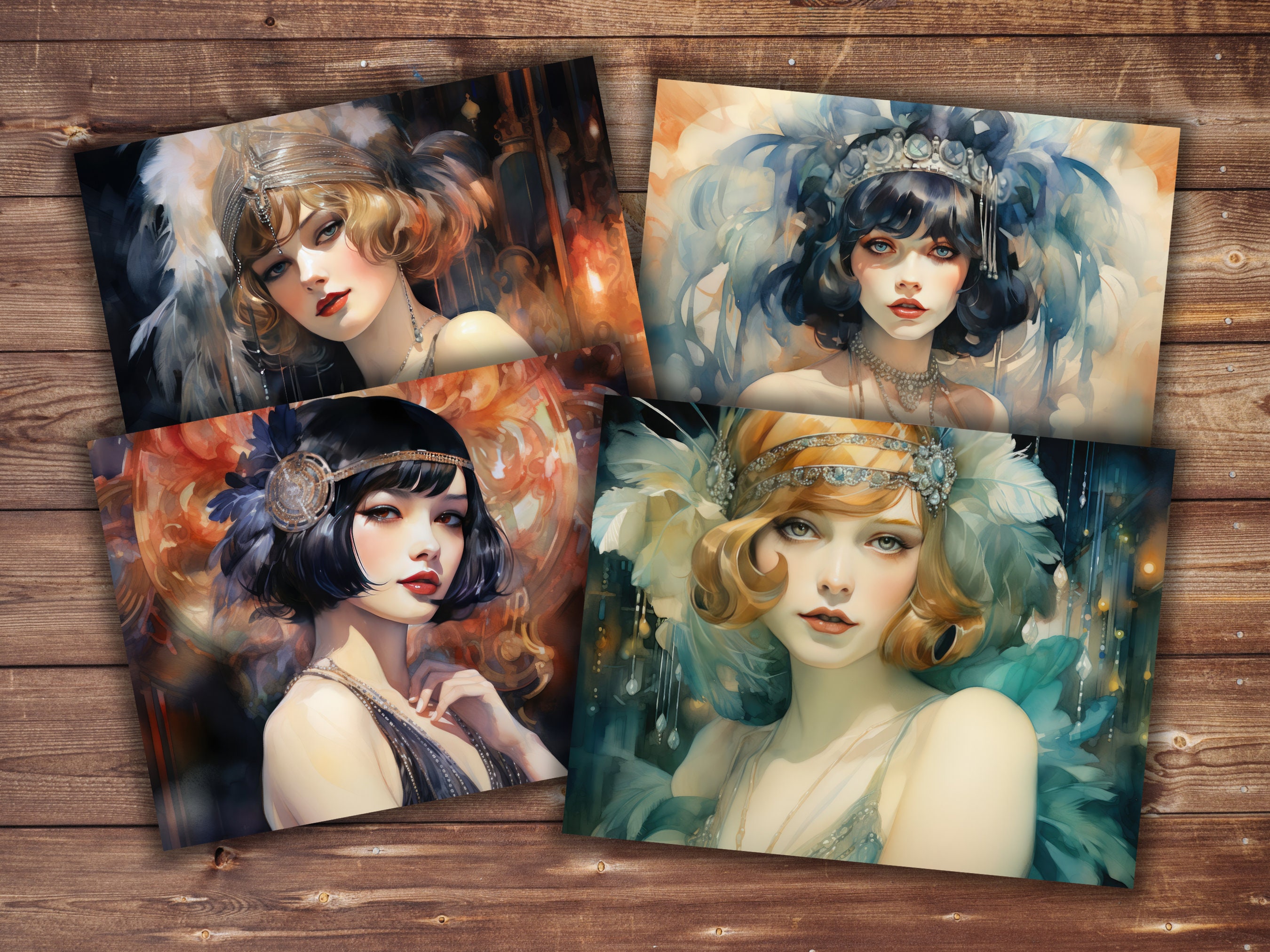 1920s Art Deco Great Gatsby Flapper Watercolor Printable Paper, Digital ...