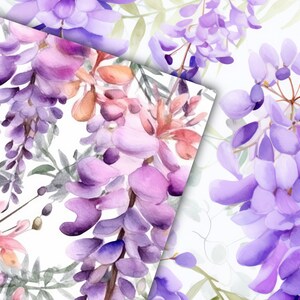 Wisteria Digital Paper, Watercolor Flowers, Seamless Floral Pattern ...