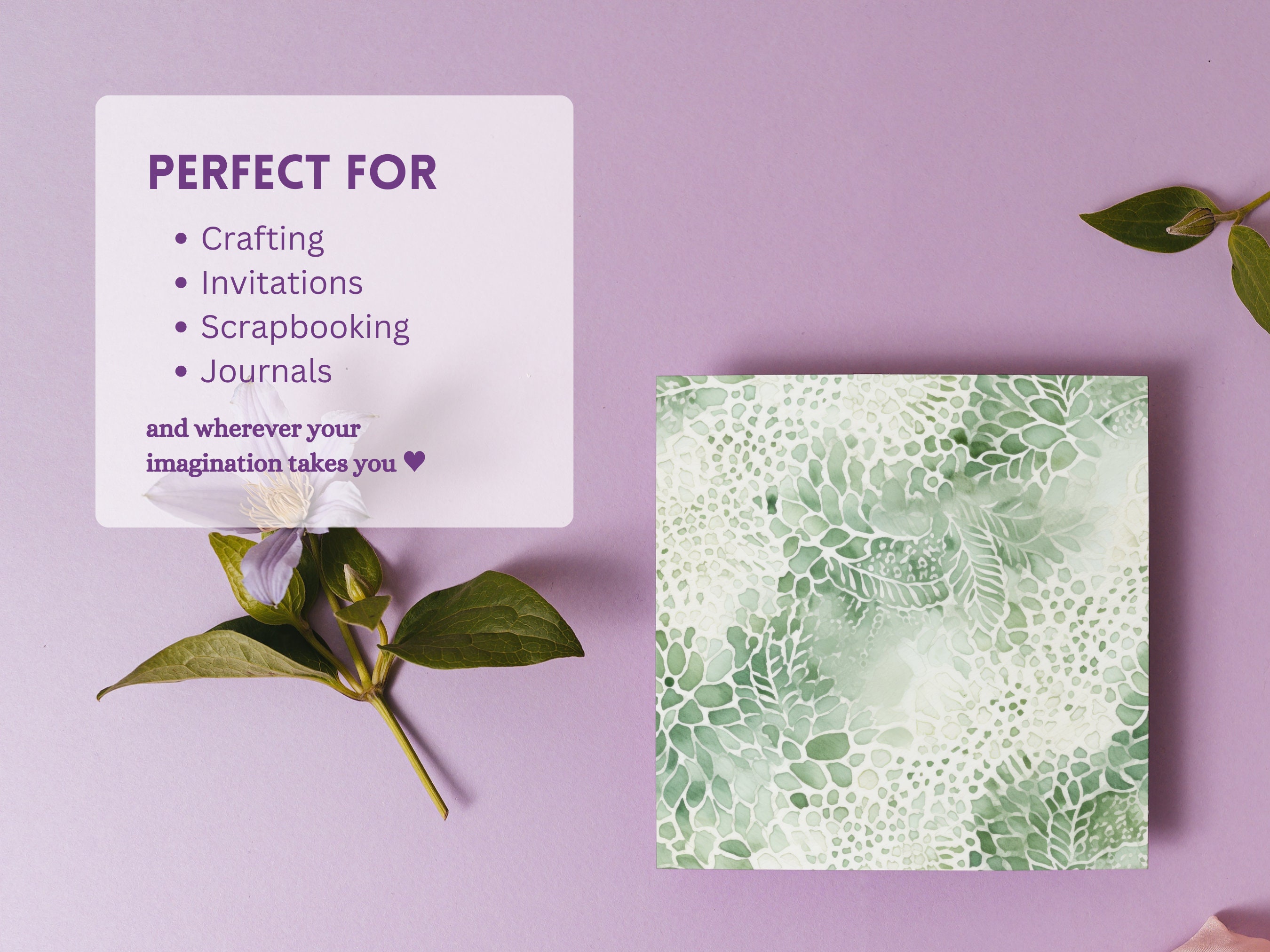 Sage Green Digital Paper, Watercolor Lace, Floral Seamless Pattern ...