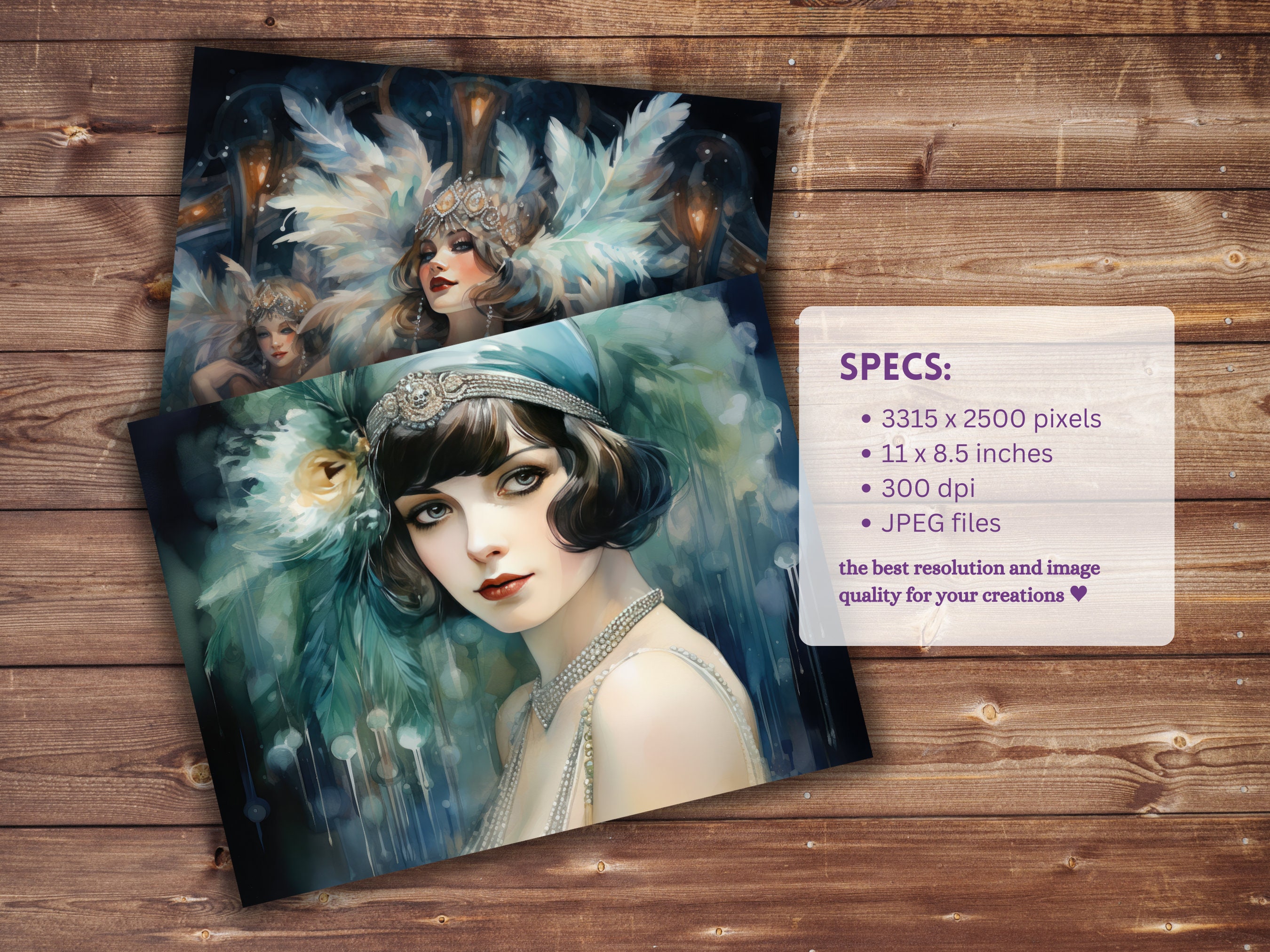 1920s Art Deco Great Gatsby Flapper Watercolor Printable Paper, Digital ...