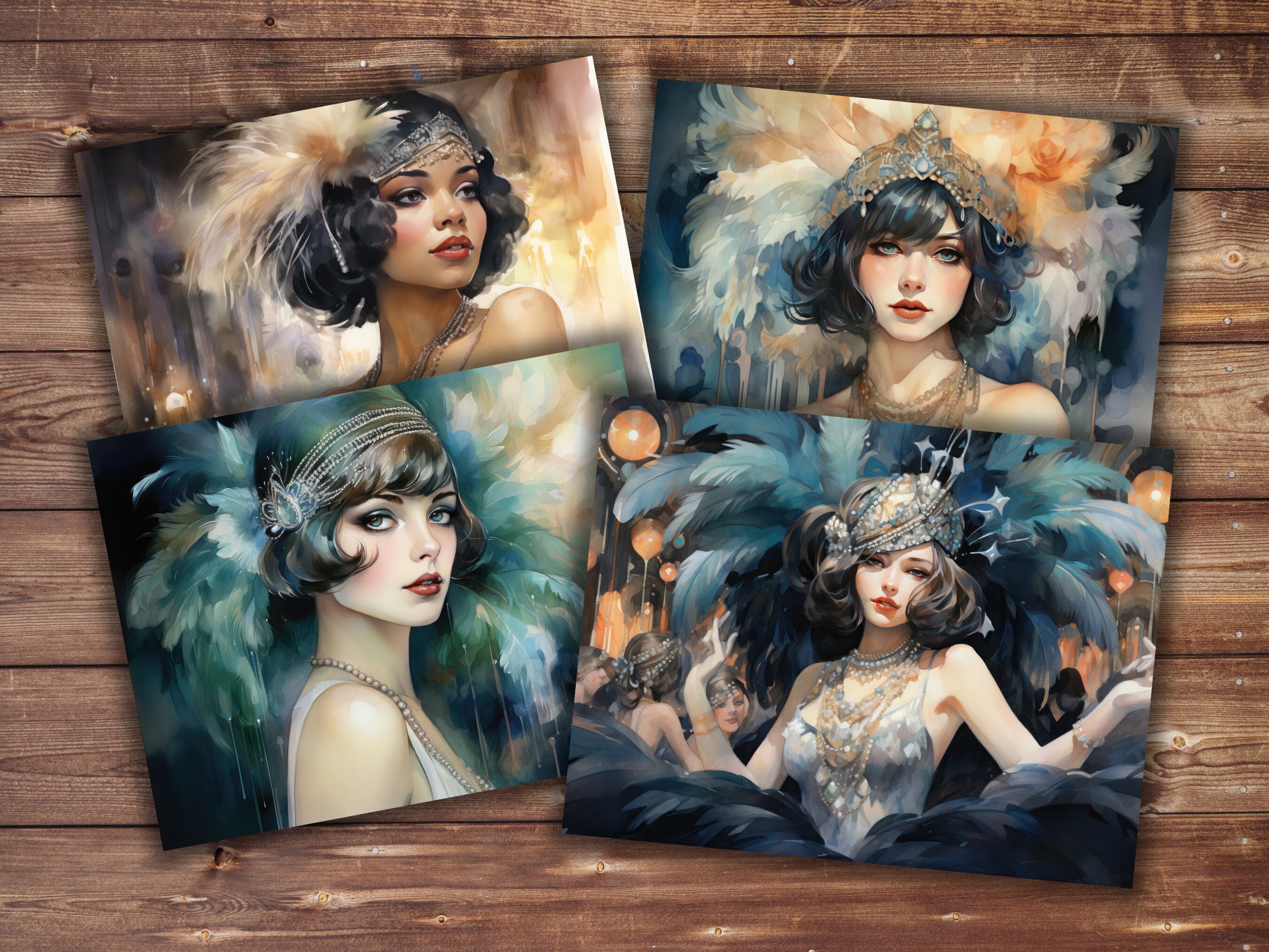 1920s Art Deco Great Gatsby Flapper Watercolor Printable Paper, Digital ...