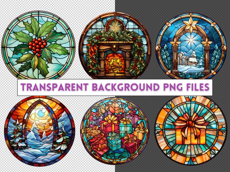 Christmas Stained Glass Clipart: Holiday PNG Bundle (digital Download ...
