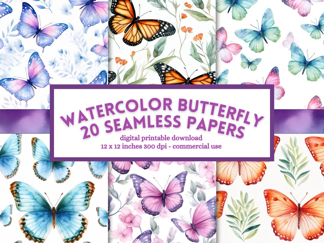 Watercolor Butterfly Digital Paper, Seamless Pattern, Scrapbook Paper ...