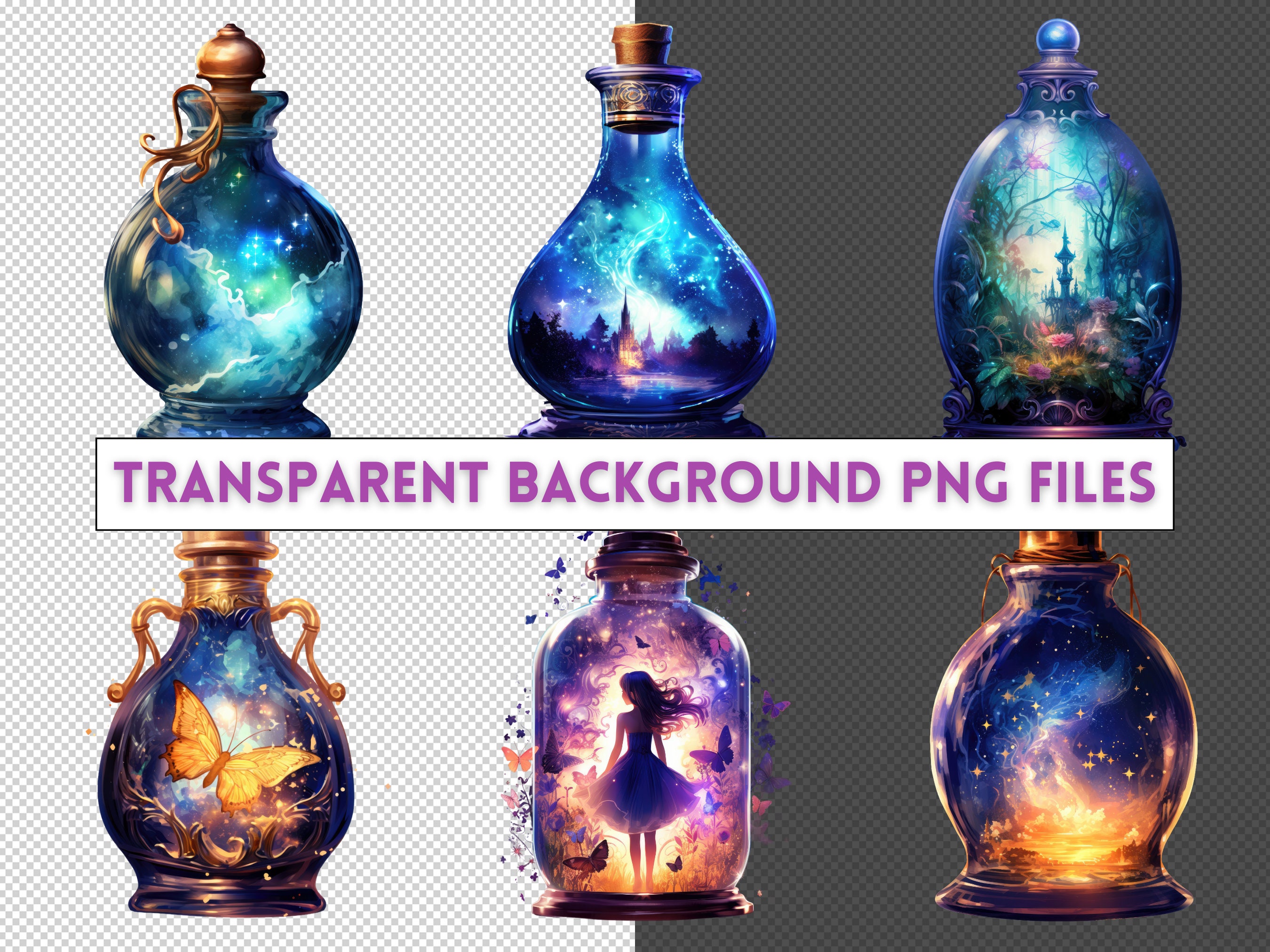 Watercolor Witch Potion Clipart: Magical Fantasy PNG Bundle (instant ...