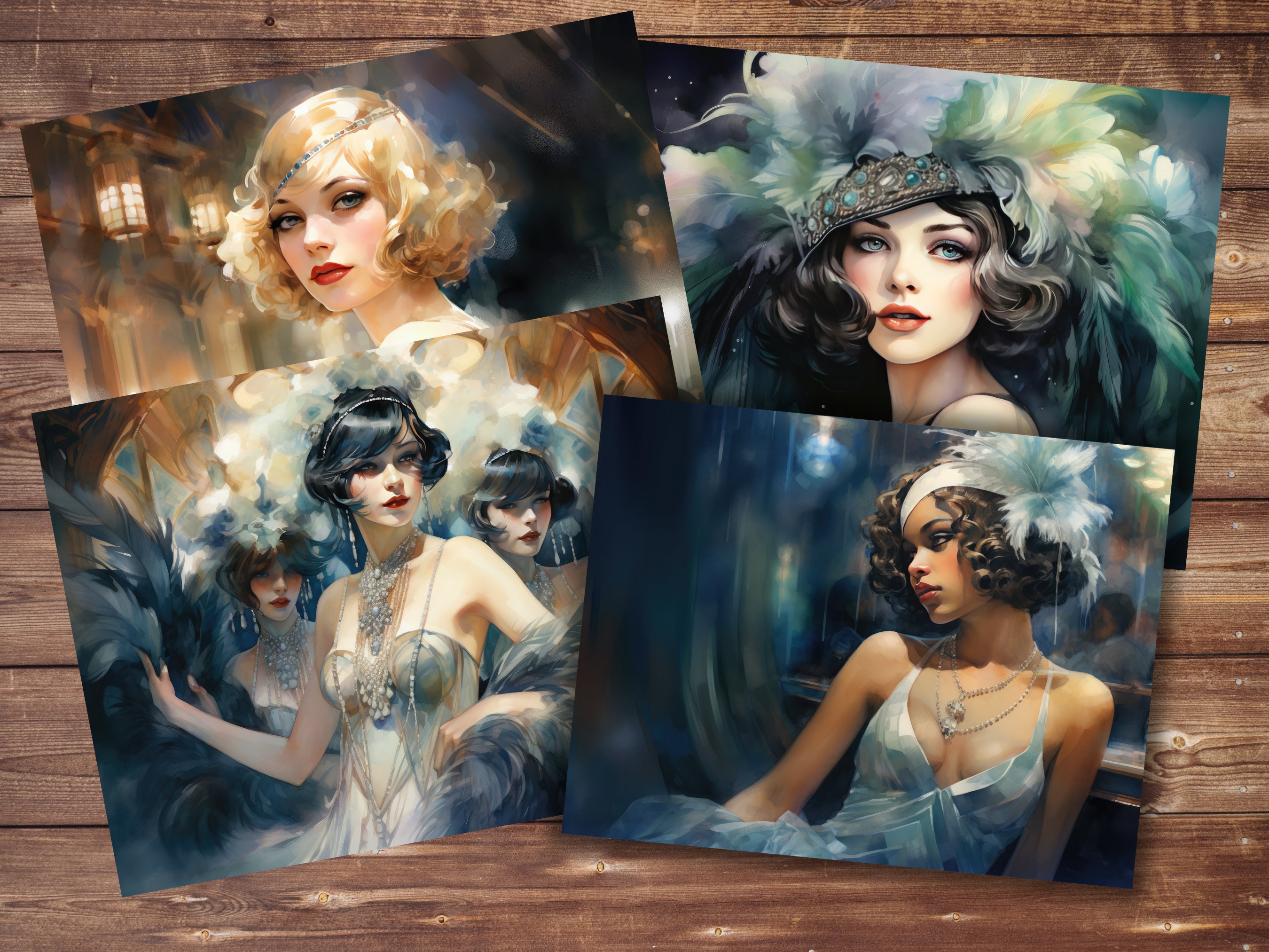1920s Art Deco Great Gatsby Flapper Watercolor Printable Paper, Digital ...
