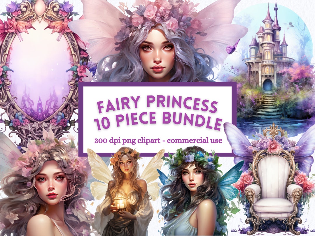 Watercolor Fairy Princess Clipart, Fantasy Art, Junk Journal PNG Bundle ...