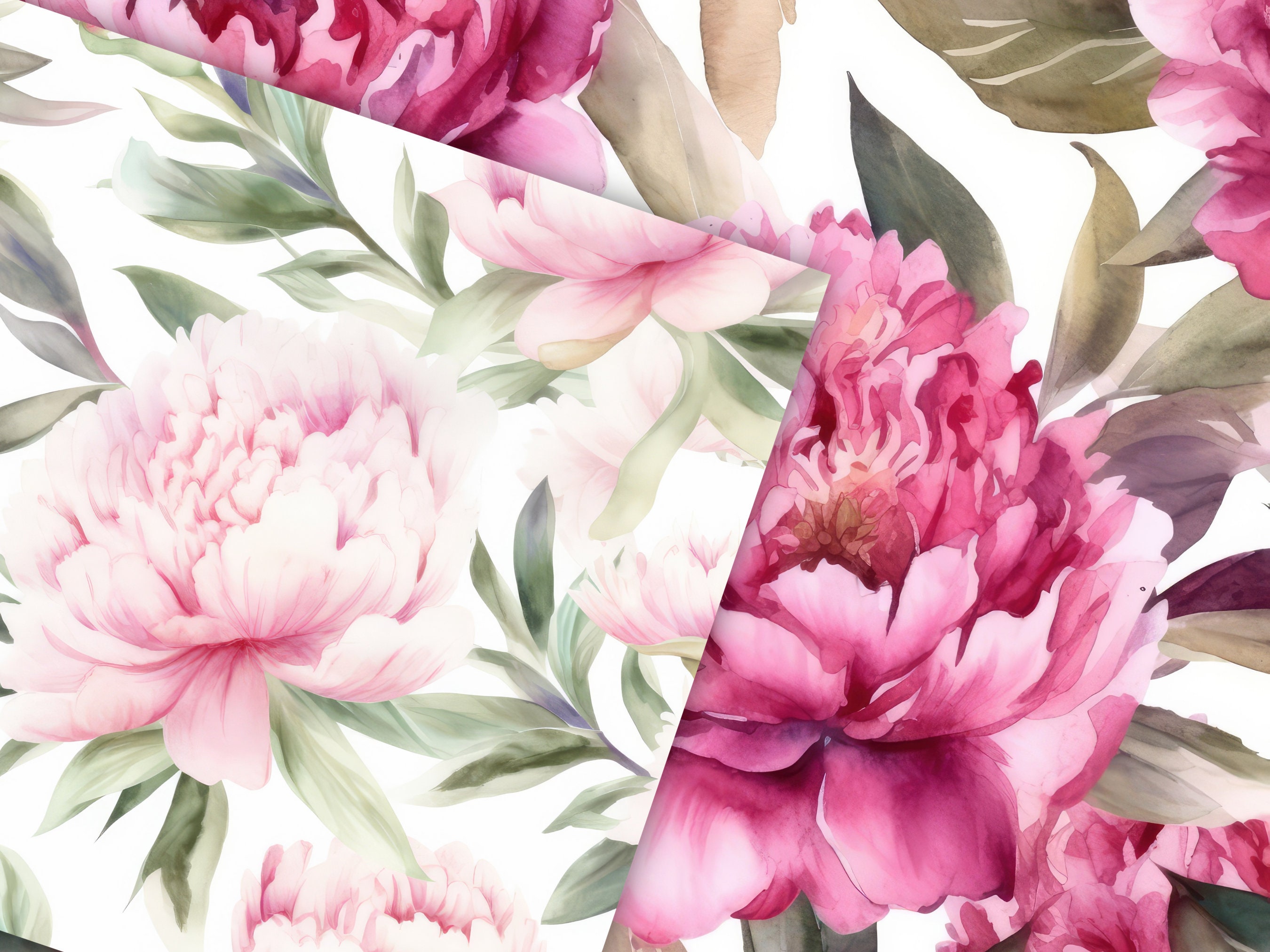 Peonies, Digital Peony Paper, Seamless Flower Pattern, Printable Junk ...