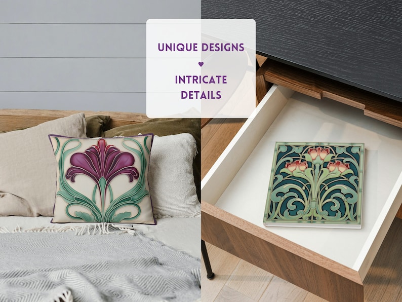Art Nouveau Tiles Digital Paper, Art Deco Decor Print Pattern ...