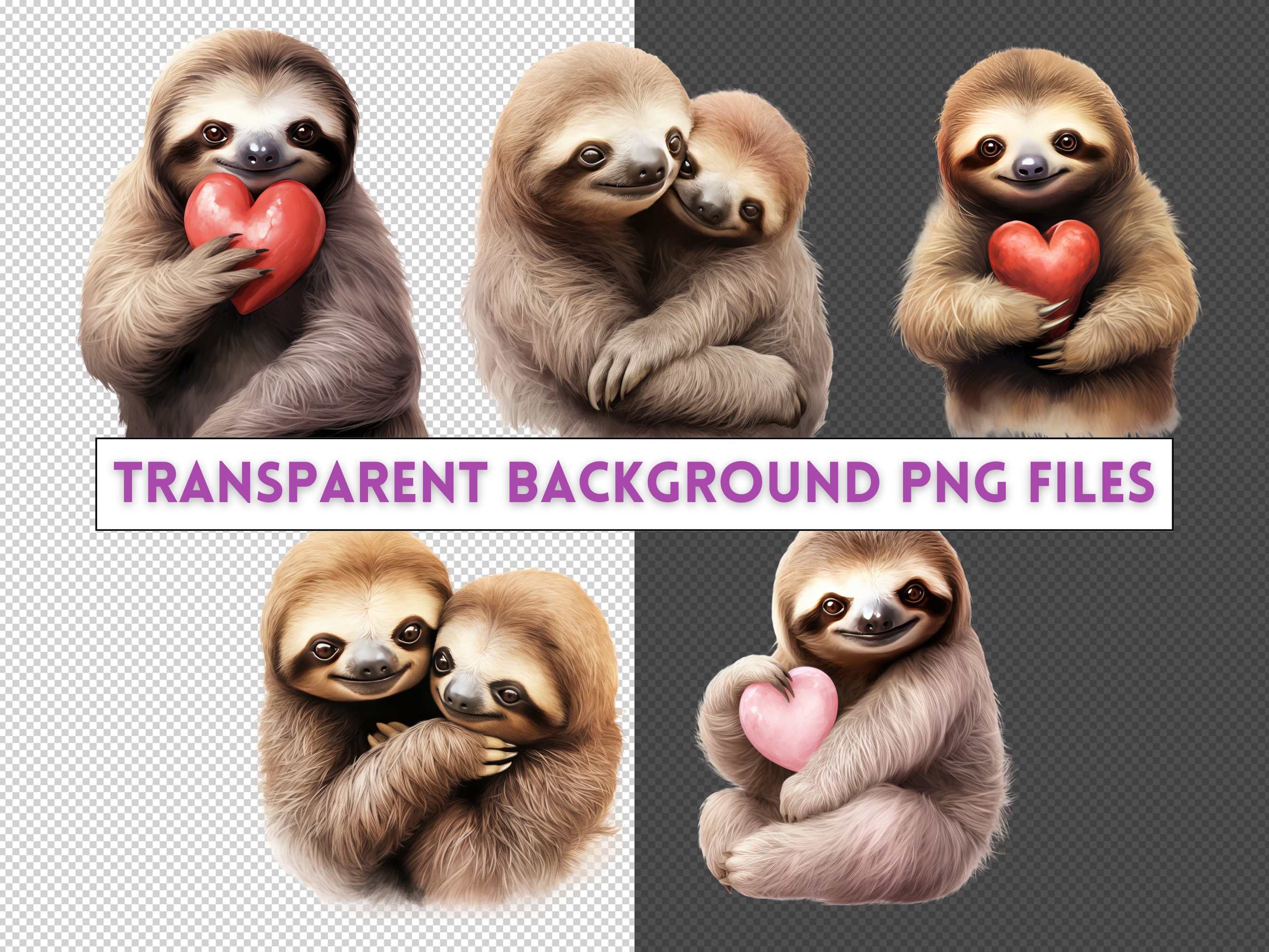 Cute Sloths PNG Watercolor Clipart, Animals in Love Clip Art, Junk ...