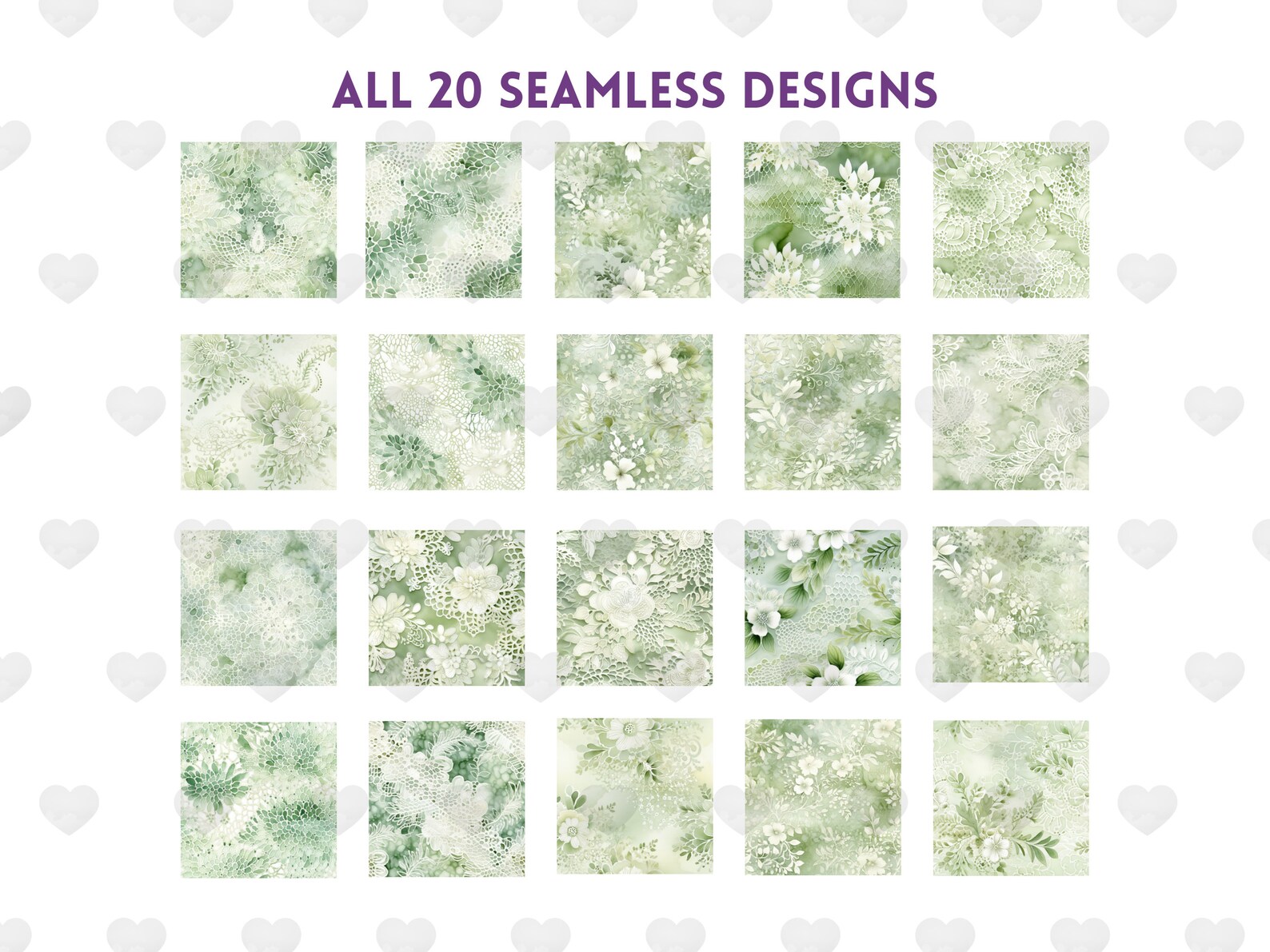 Sage Green Digital Paper, Watercolor Lace, Floral Seamless Pattern ...