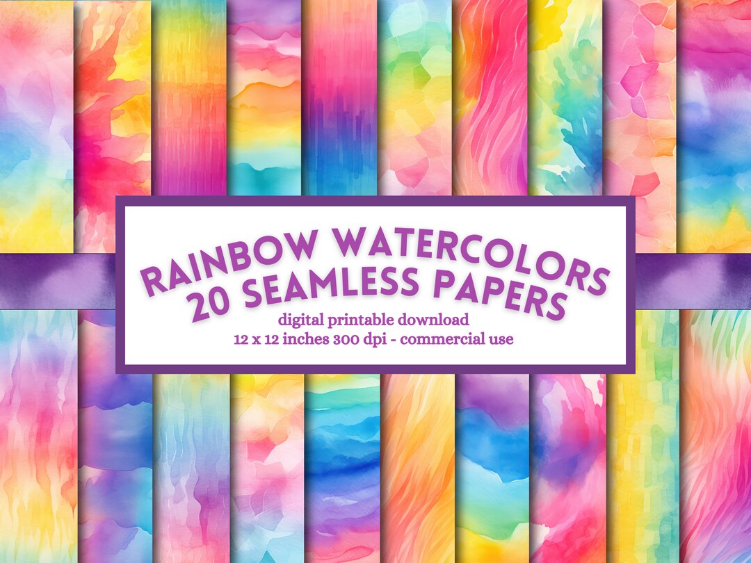 Rainbow Watercolor Digital Paper: Seamless Scrapbook Pages (digital ...
