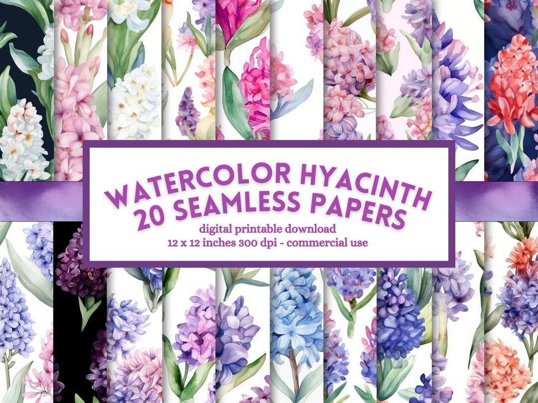 Watercolor Hyacinth Digital Paper: Seamless Floral Patterns (digital ...