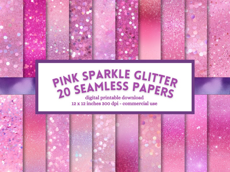 Pink Glitter Digital Paper: 20 Seamless Scrapbook Patterns (digital ...