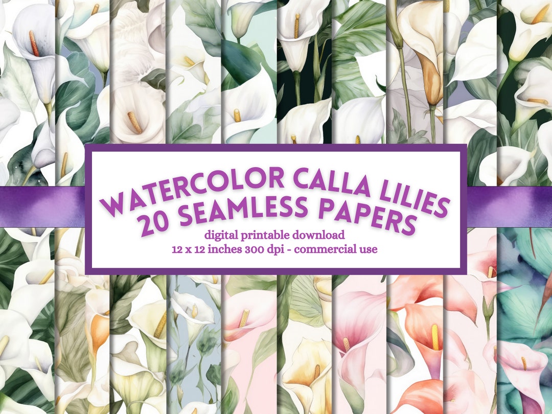 Watercolor Calla Lily Digital Paper: 20 Seamless Floral Patterns ...