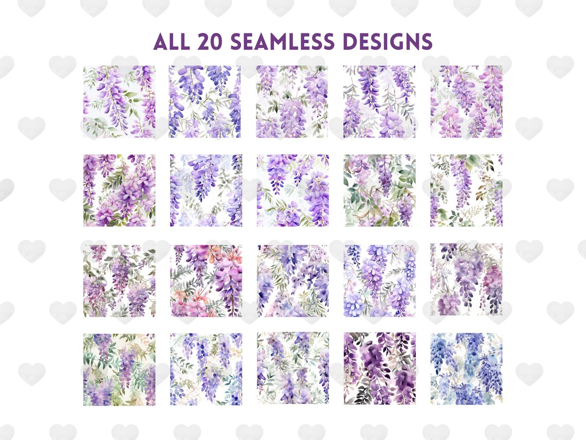 Watercolor Wisteria Digital Paper, Seamless Floral Pattern (digital ...