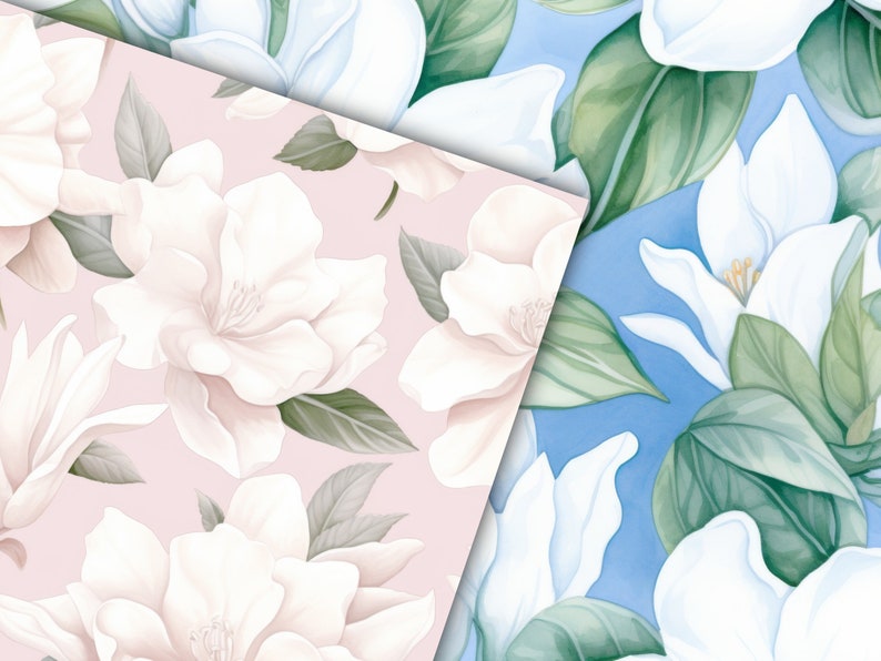 Watercolor Gardenias Wedding Flower Digital Paper, Seamless Pattern ...