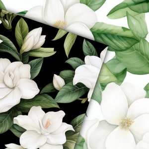 Watercolor Gardenias Wedding Flower Digital Paper, Seamless Pattern ...