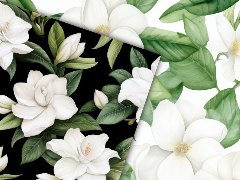 Watercolor Gardenias Wedding Flower Digital Paper, Seamless Pattern ...