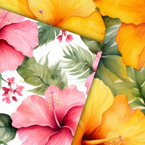 Watercolor Hibiscus Digital Paper: Seamless Floral Pattern (digital ...