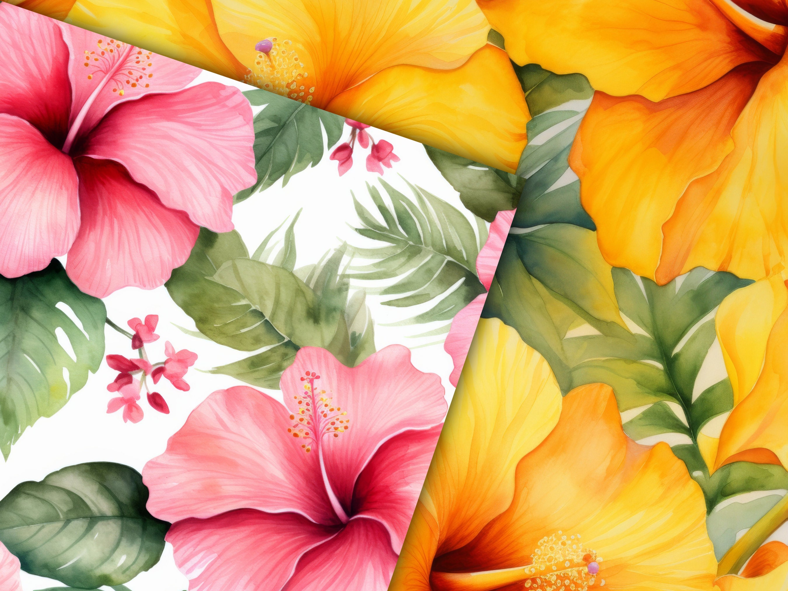 Watercolor Hibiscus Digital Paper, Seamless Hawaiian Flower Pattern ...