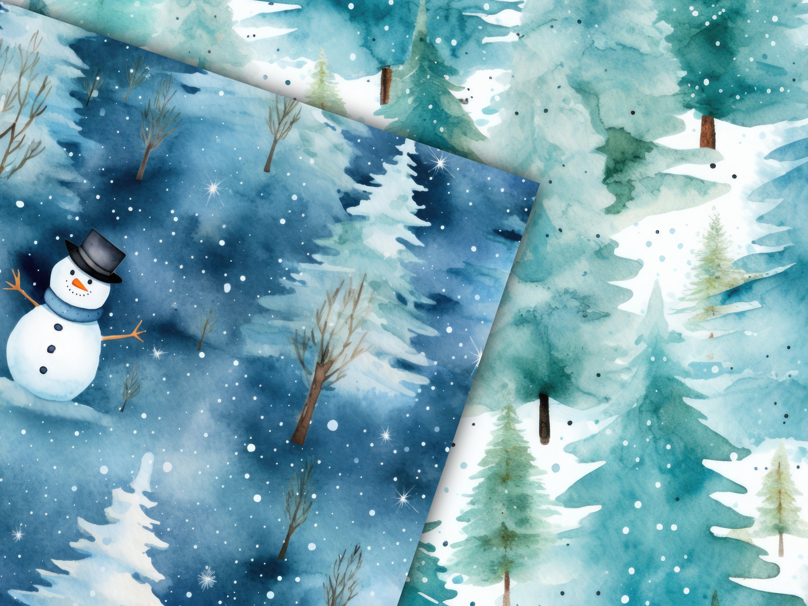 Let It Snow Digital Paper, Watercolor Painting, Seamless Design ...