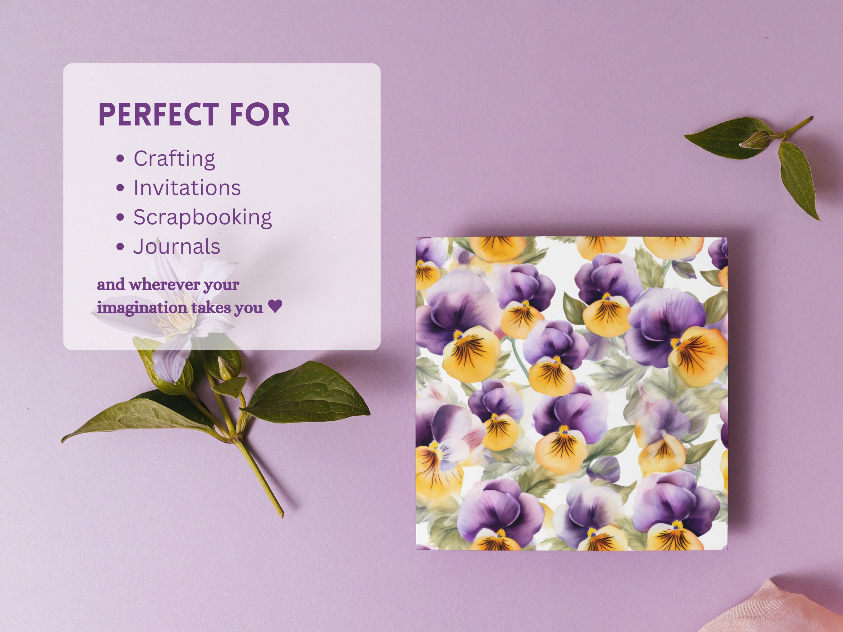 Watercolor Pansies Digital Paper, Pansy Scrapbook, Seamless Floral ...