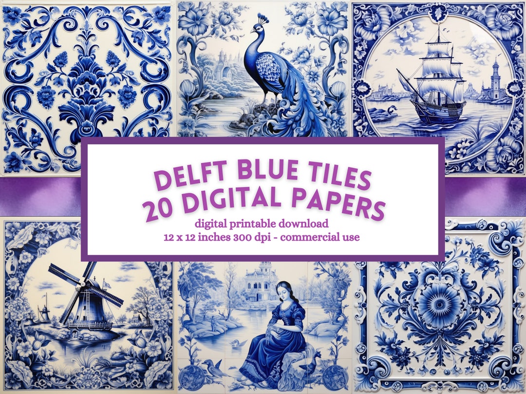 Delft Blue Tile Digital Paper: Scrapbook Journal Pages (digital ...