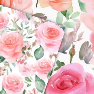 Pink Roses Digital Paper, Seamless Flower Pattern, Printable Junk ...