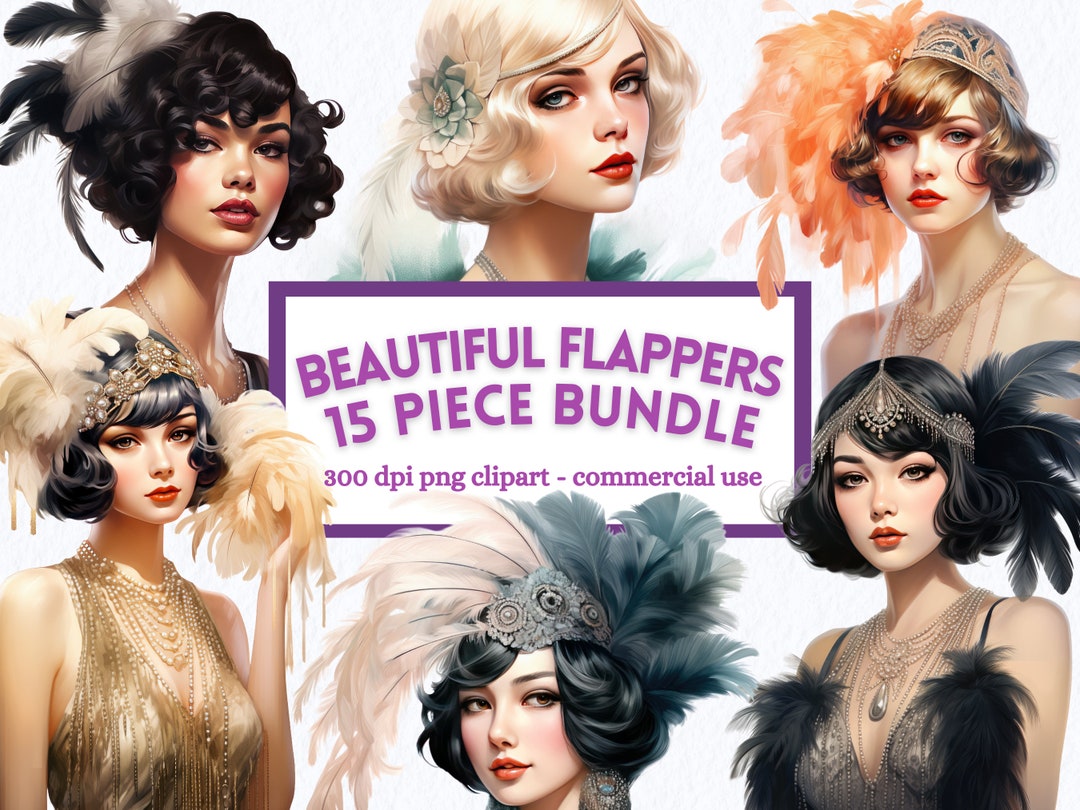 Art Deco Flapper Clipart: 1920s Watercolor PNG Bundle (digital Download ...
