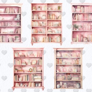 Watercolor Pink Books Bookshelf PNG Clipart Bundle, Clip Art, Junk ...