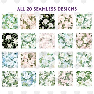 Watercolor Gardenias Wedding Flower Digital Paper, Seamless Pattern ...