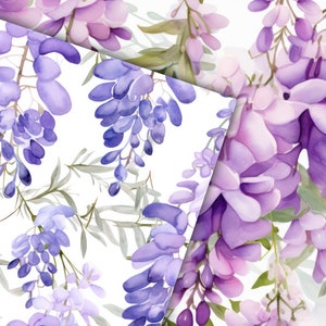 Wisteria Digital Paper, Watercolor Flowers, Seamless Floral Pattern ...