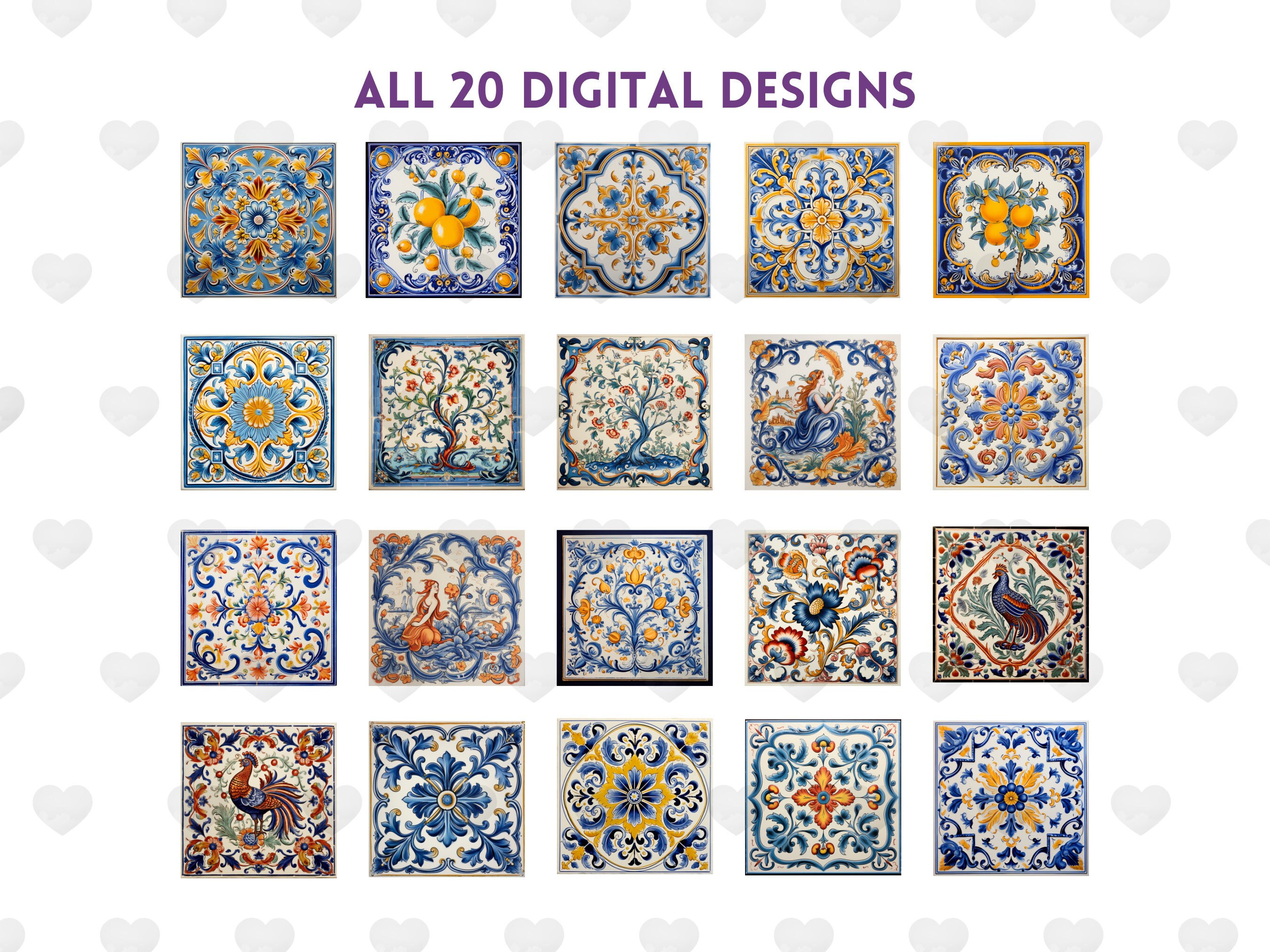 Mediterranean Italian Tiles Digital Paper: Deruta Style (digital ...