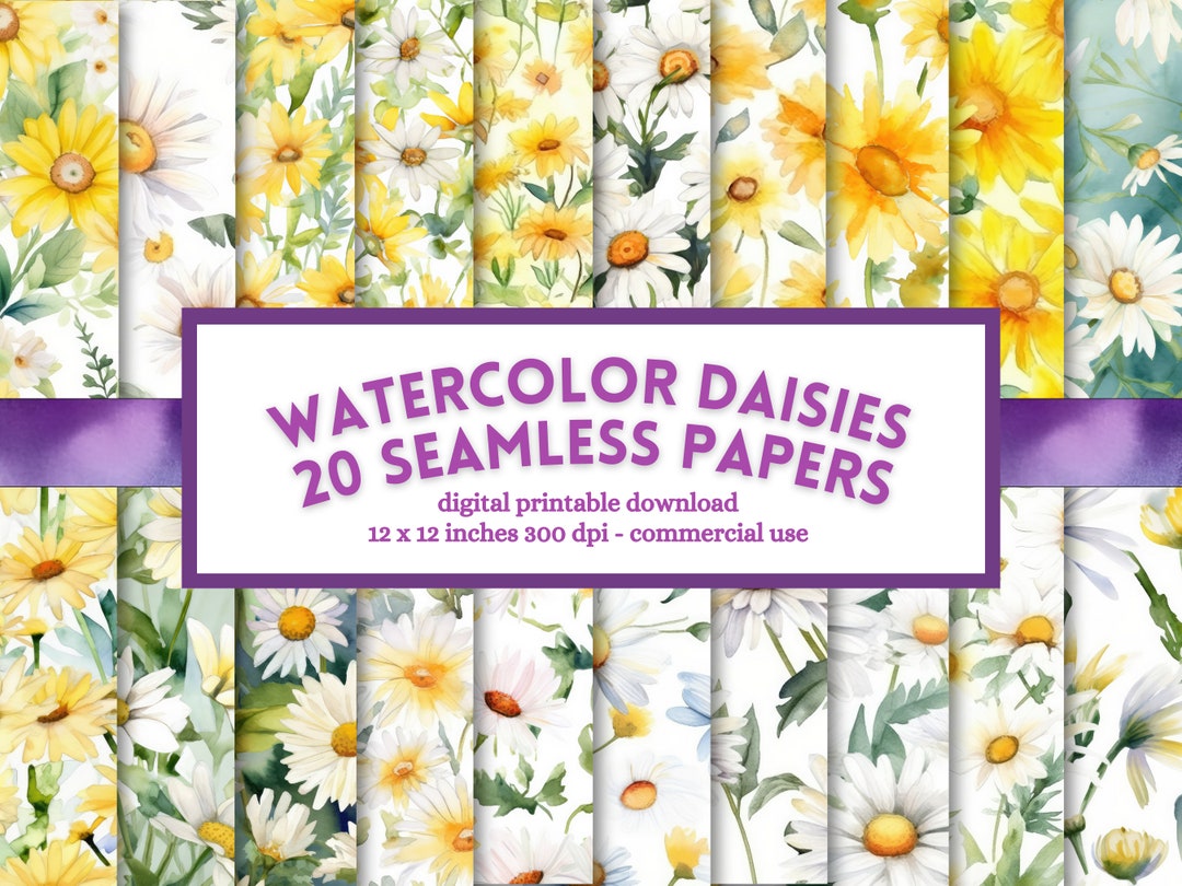 Watercolor Daisies Digital Paper, Seamless Daisy Flower Pattern ...