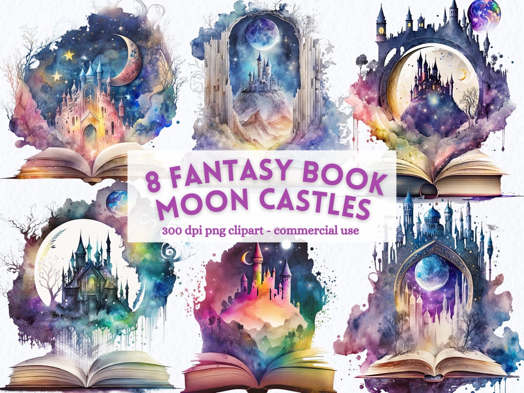 Watercolor Fantasy Book Castle Clipart: Magic PNG Bundle (digital ...