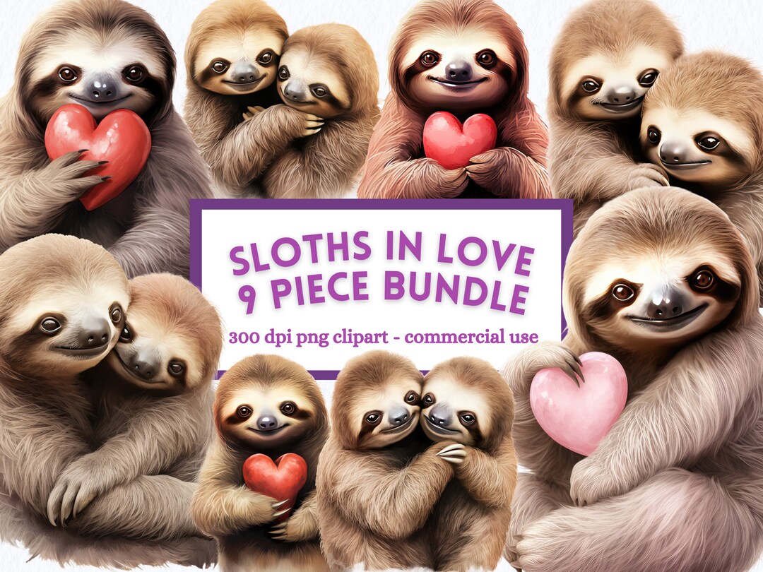 Cute Sloths PNG Watercolor Clipart, Animals in Love Clip Art, Junk ...