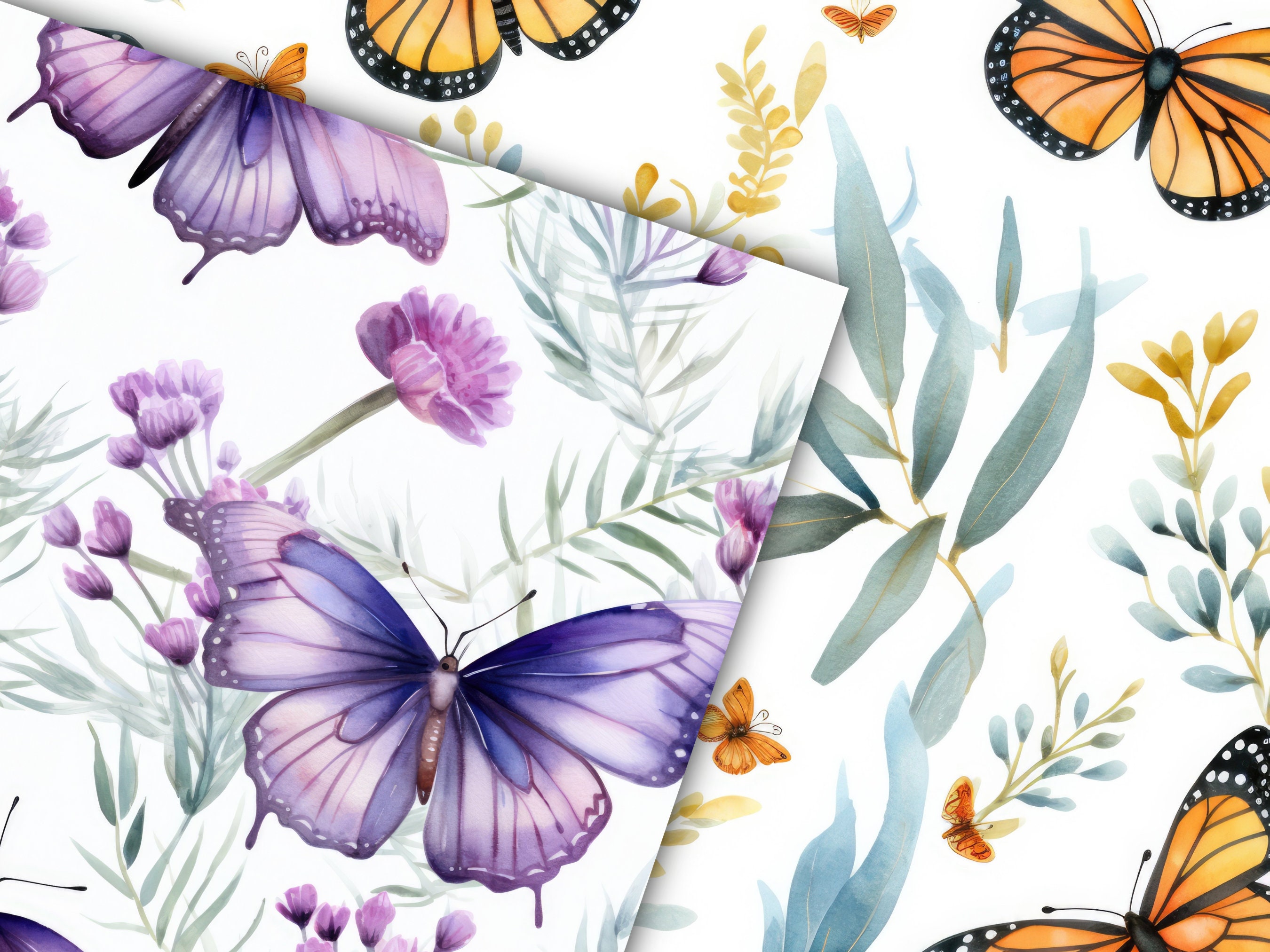Watercolor Butterfly Digital Paper, Seamless Pattern, Scrapbook Paper ...