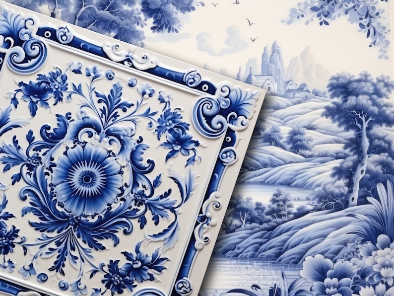 Delft Blue Tile Digital Paper: Scrapbook Journal Pages (digital ...