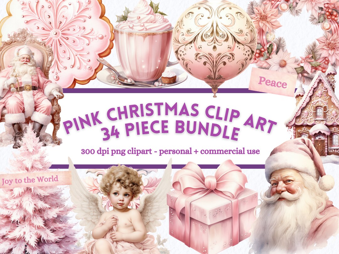 Pink Christmas Clipart: Retro Xmas PNG Bundle (digital Download) - Etsy