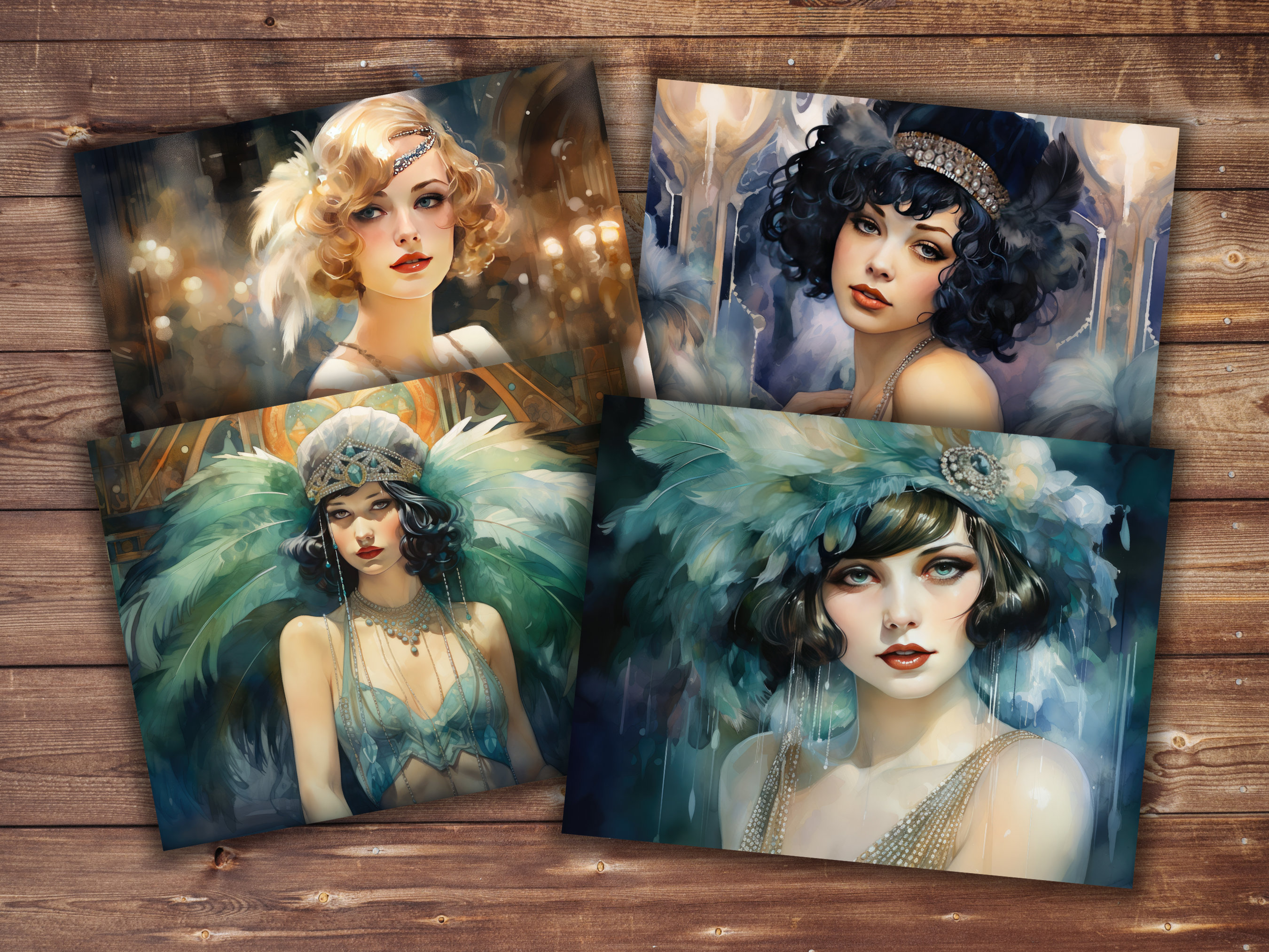 1920s Art Deco Great Gatsby Flapper Watercolor Printable Paper, Digital ...