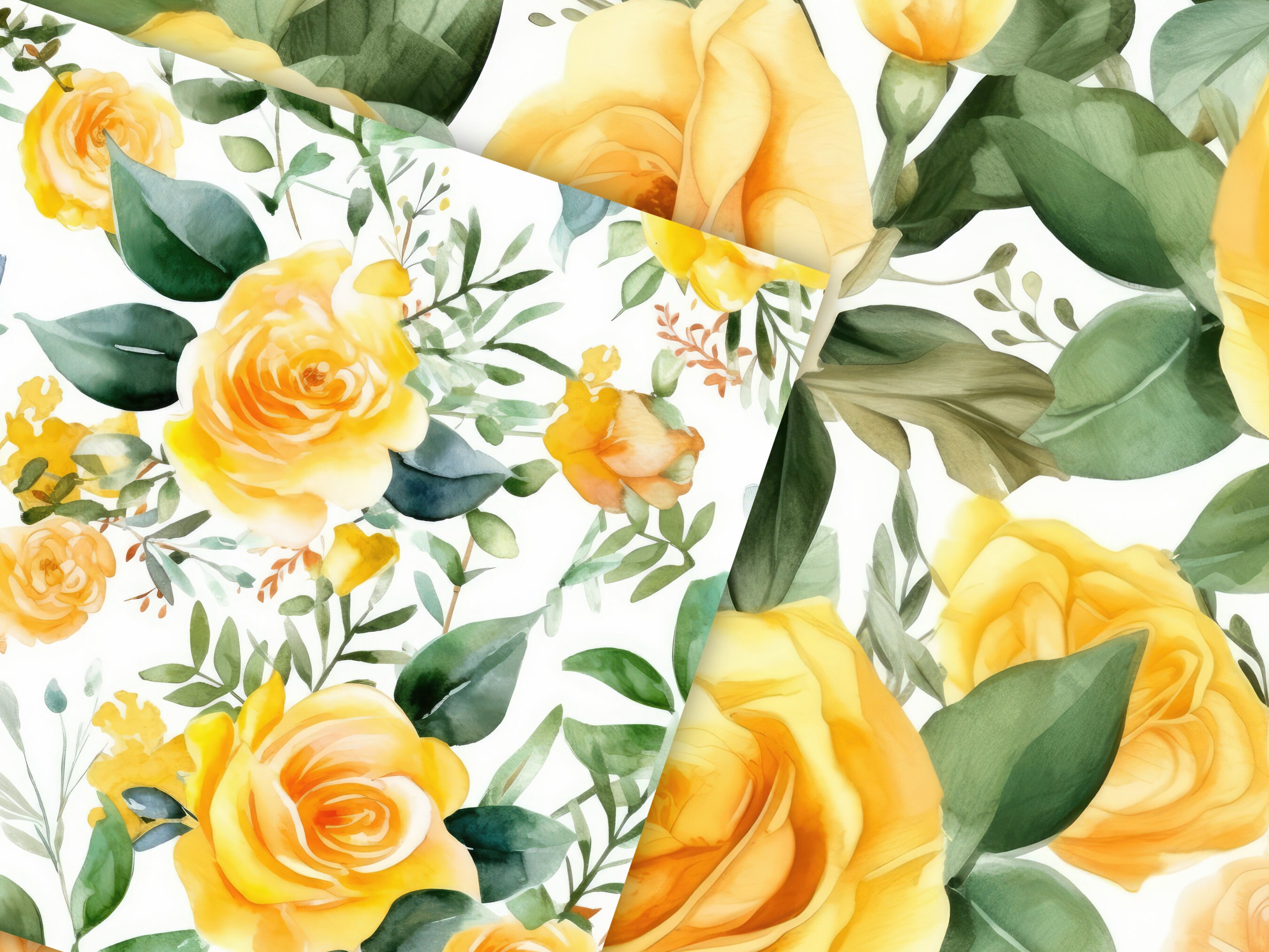Watercolor Yellow Roses Digital Paper: Seamless Scrapbook Pattern ...