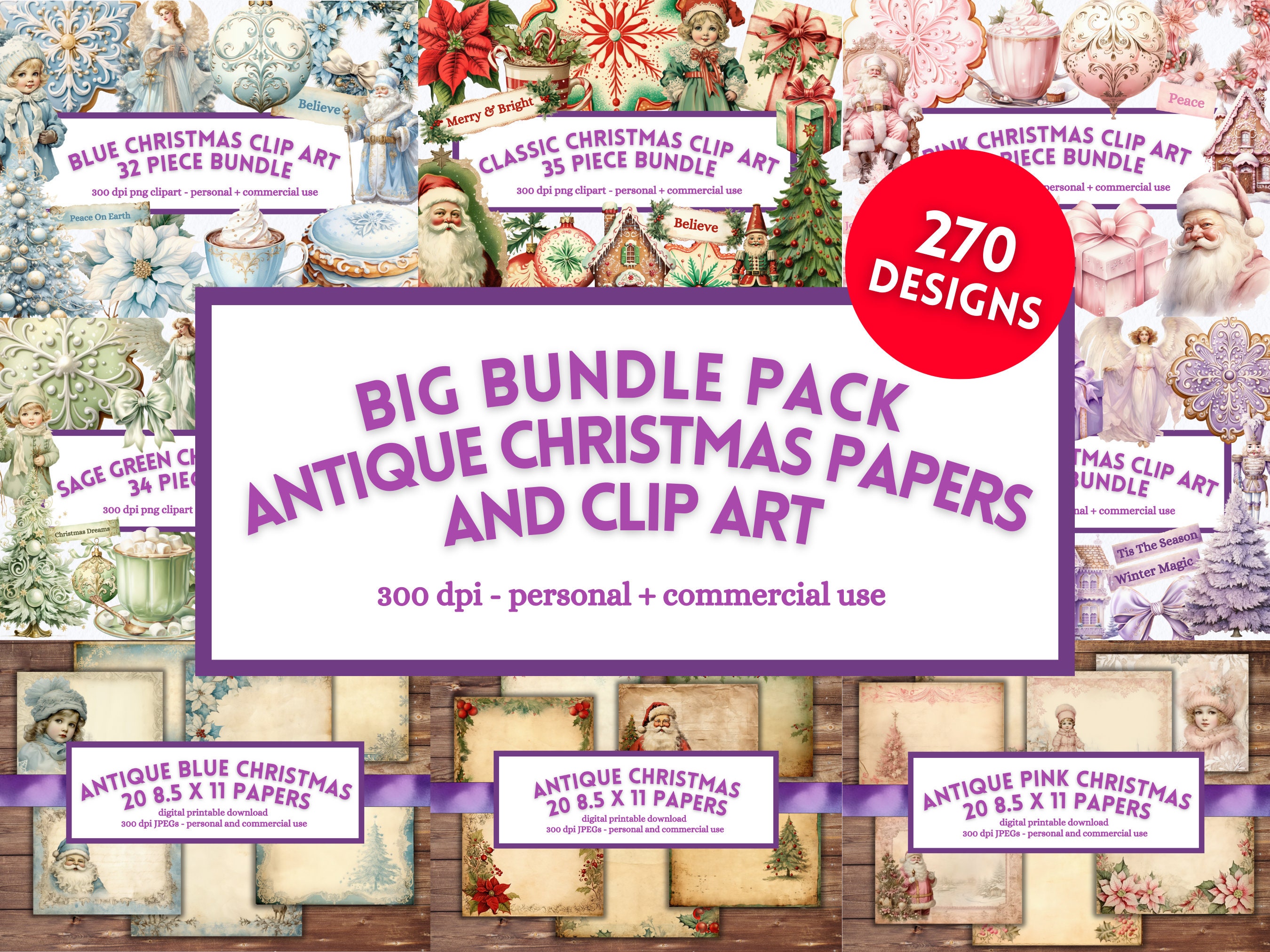 CHRISTMAS Big Bundle Pack of PNG Clipart and Digital Paper, Scrapbook ...