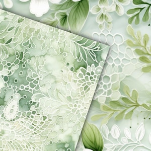 Sage Green Digital Paper, Watercolor Lace, Floral Seamless Pattern ...