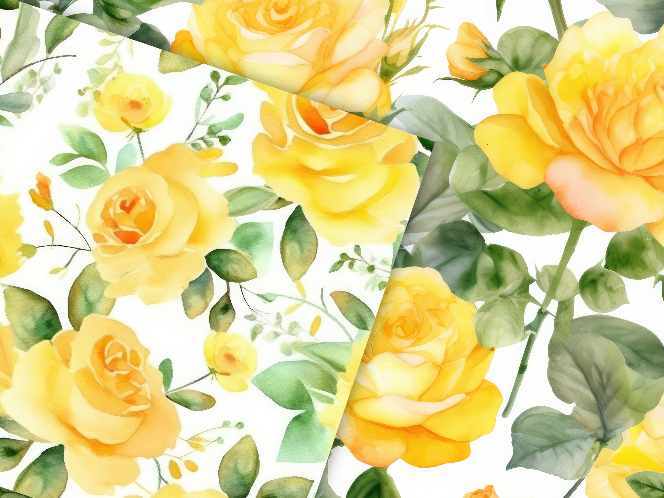 Watercolor Yellow Roses Digital Paper: Seamless Scrapbook Pattern ...