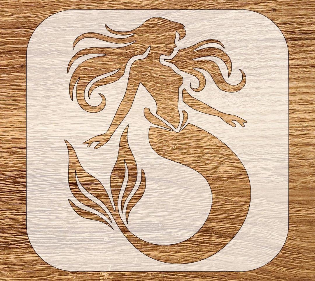 Mermaid Stencil, Reusable DIY Craft Stencil, Digital Download, STL, DXF ...