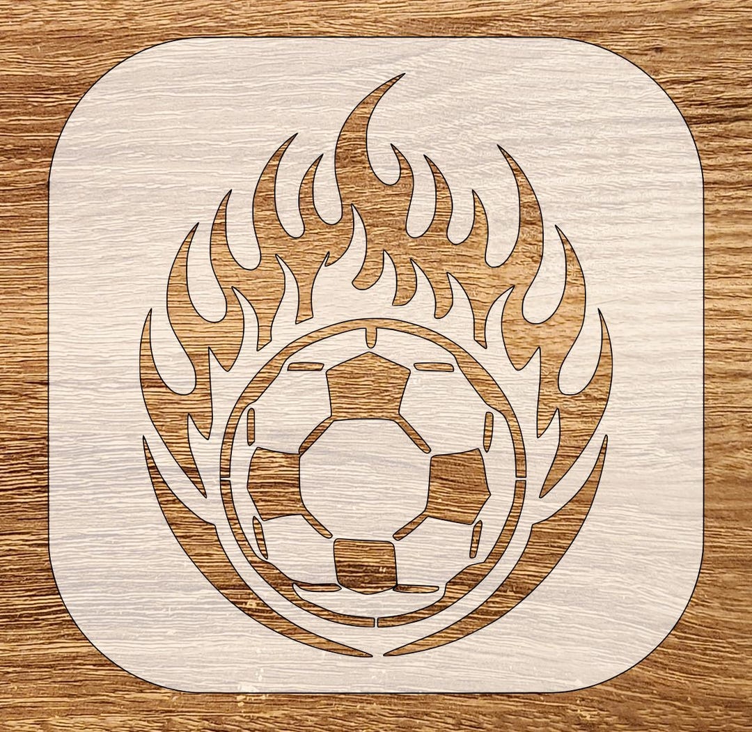 Flaming Soccer Ball Stencil, Reusable DIY Craft Stencil, Digital ...