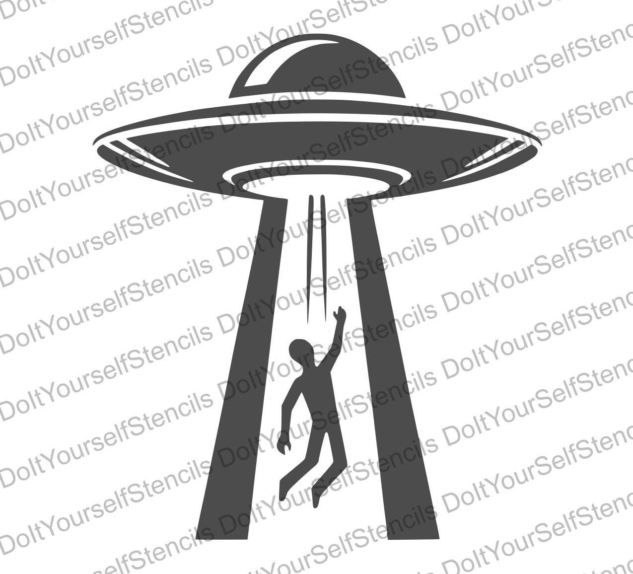 UFO Abduction Stencil, Alien and Spaceship Art, Reusable Digital ...