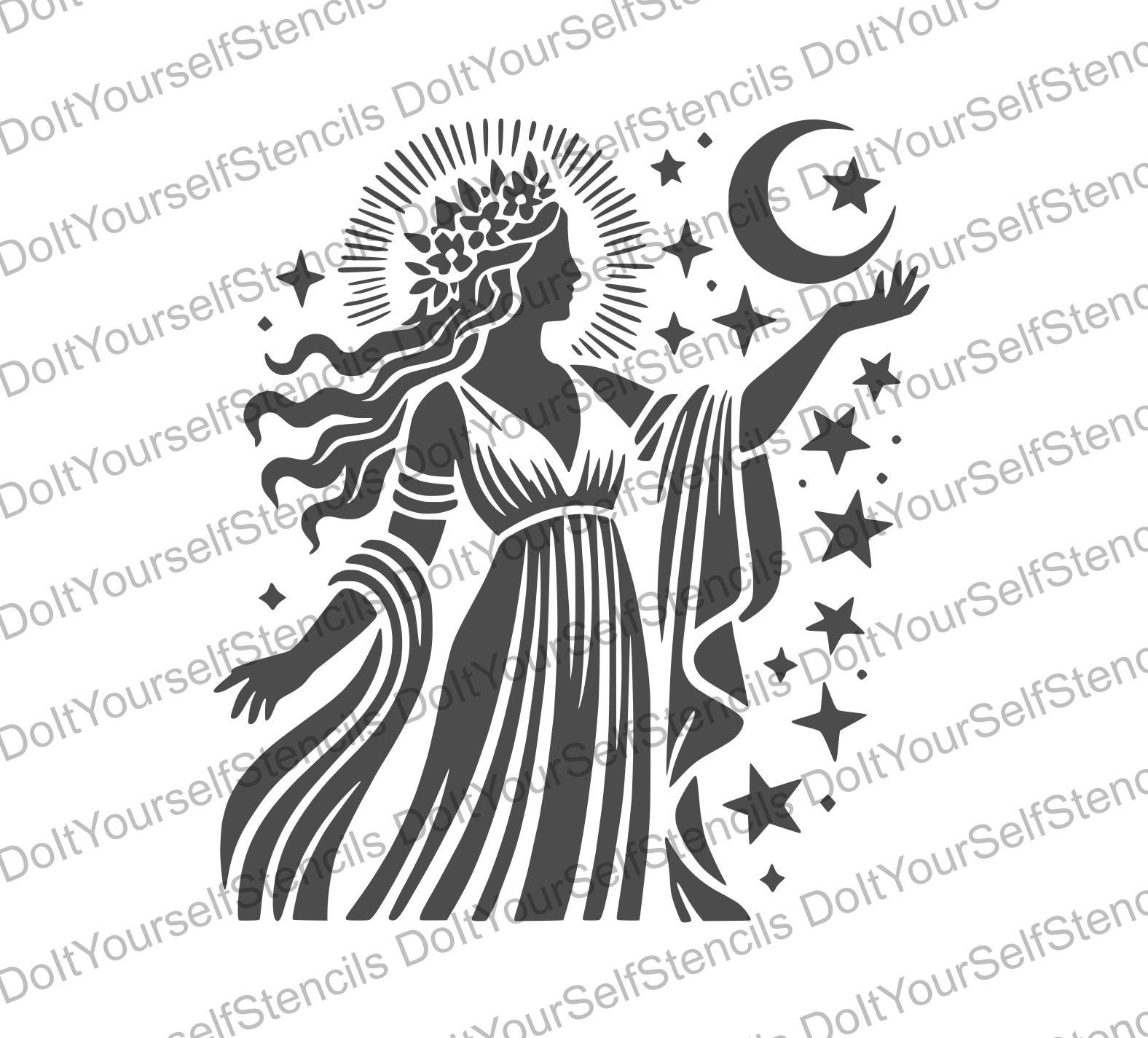 Celestial Goddess Stencil, Reusable DIY Craft Stencil, Digital Download ...